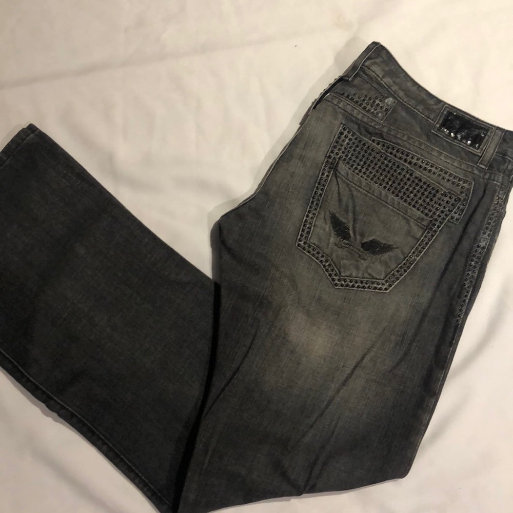 Robins Jeans Black Jail Studded Wings Rhinestone - Gem